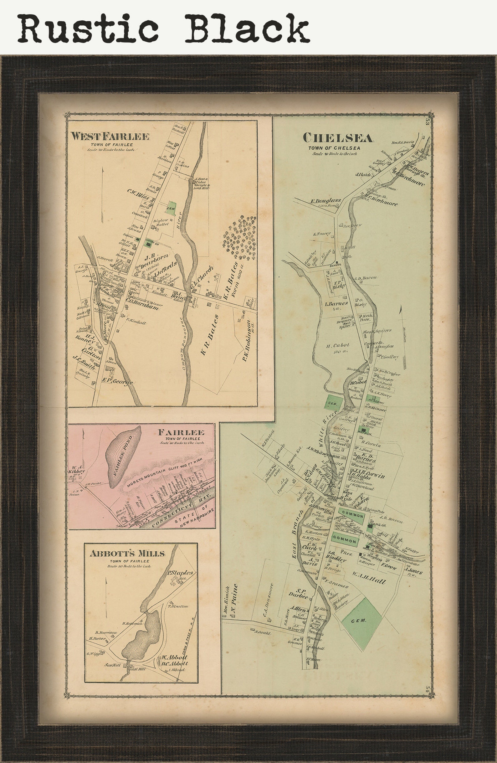 Villages of FAIRLEE and CHELSEA Vermont 1877 Map Replica or | Etsy