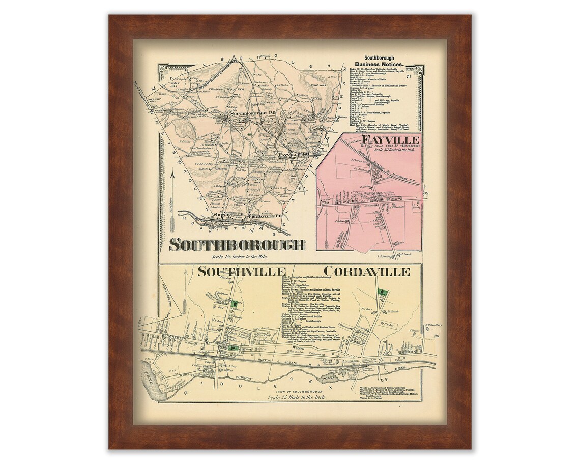 Town of SOUTHBOROUGH Massachusetts 1870 Map - Etsy