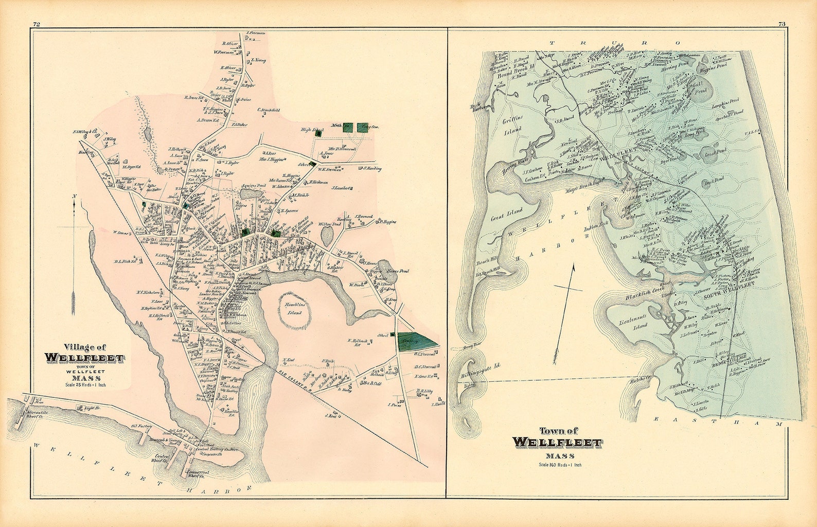 WELLFLEET Town and Village, Massachusetts 1880 Map - Etsy