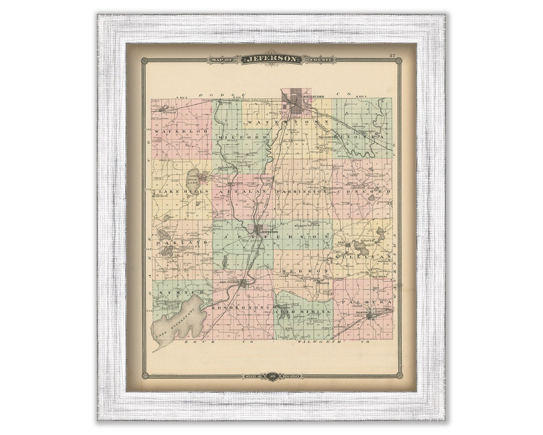 JEFFERSON COUNTY, Wisconsin 1878 Map, Replica or Genuine Original - Etsy