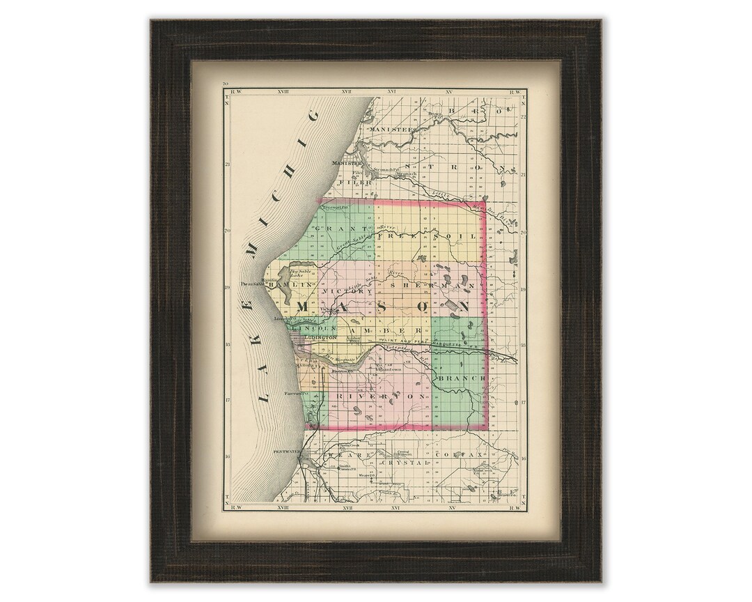 MASON COUNTY, Michigan 1873 Map - Replica or Genuine Original - Etsy