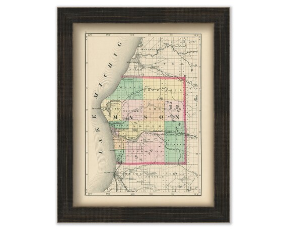 MASON COUNTY Michigan 1873 Map Replica or Genuine Original | Etsy