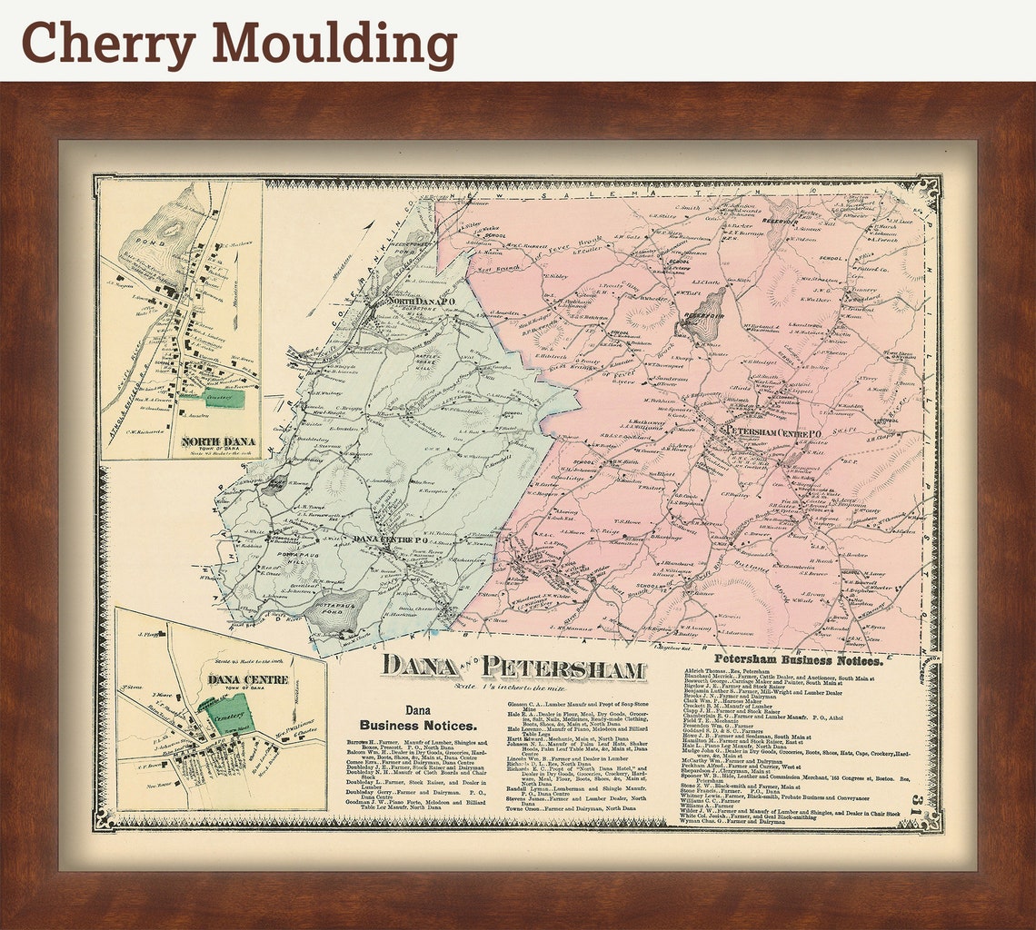 Towns of DANA and PETERSHAM Massachusetts 1870 Maps | Etsy