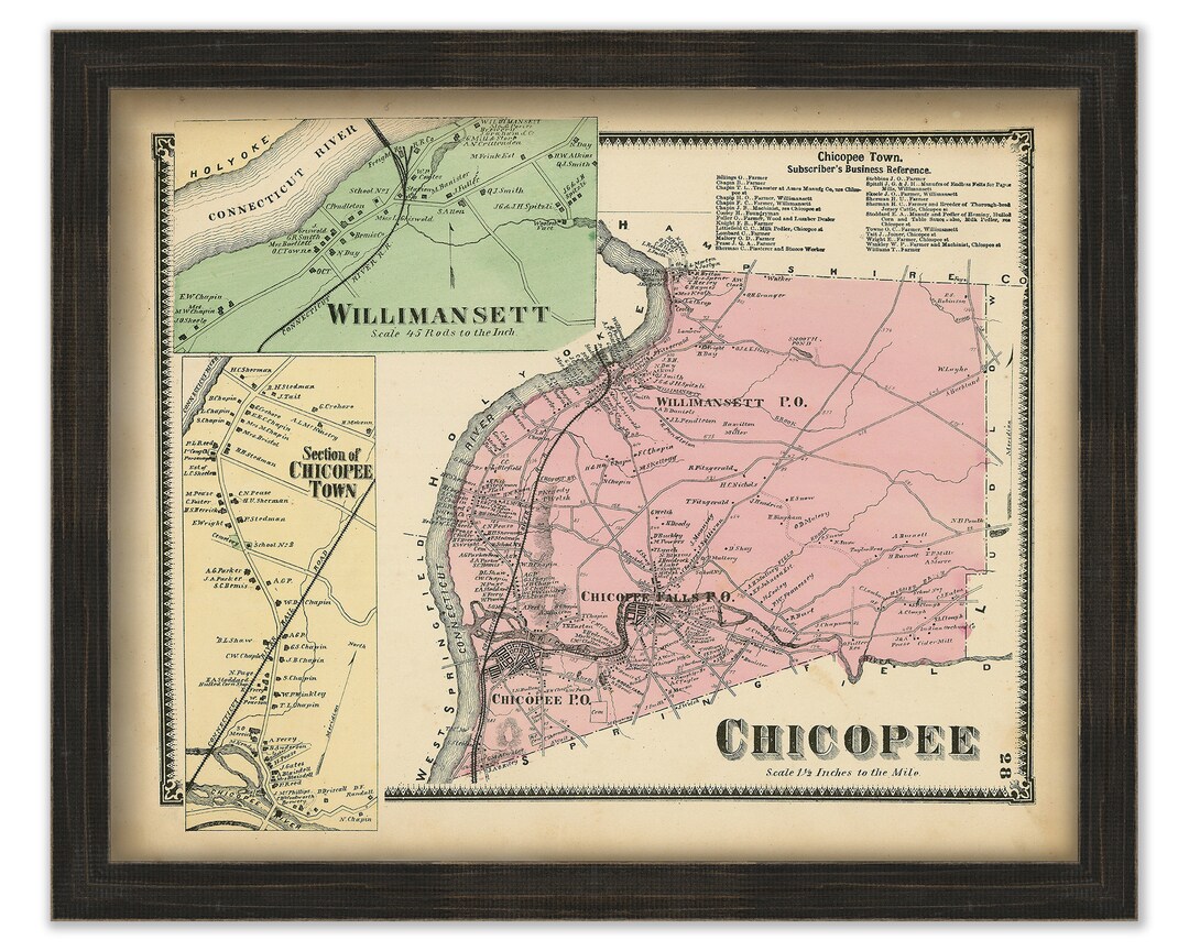 CHICOPEE, Massachusetts 1870 Map - Replica or Genuine ORIGINAL - Etsy
