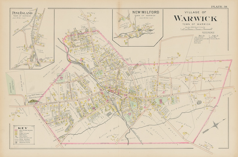 Village of WARWICK New York 1903 Map Replica or Genuine | Etsy