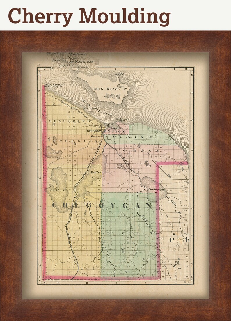 CHEBOYGAN COUNTY Michigan 1873 Map Replica or Genuine - Etsy