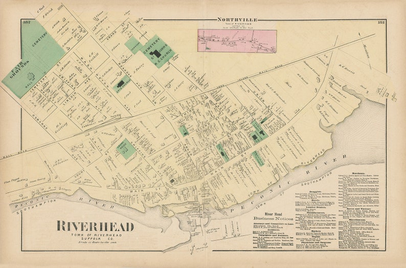 Riverhead Village, New York 1873 Map, Replica and GENUINE ORIGINAL - Etsy