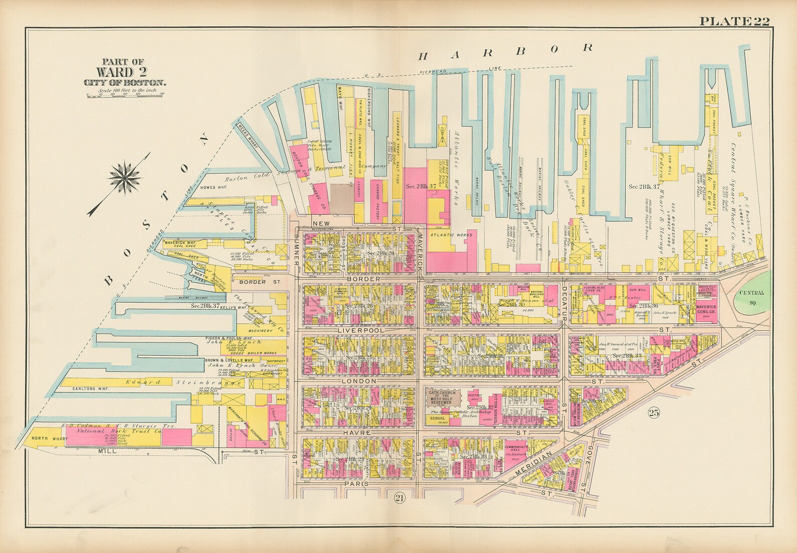 EAST BOSTON Massachusetts 1912 Map Plate 22 Border Street - Etsy