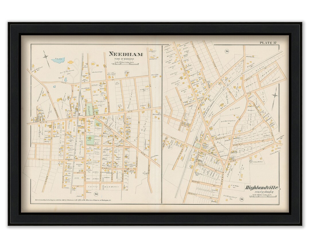 Village of NEEDHAM, Massachusetts 1888 Map - Etsy