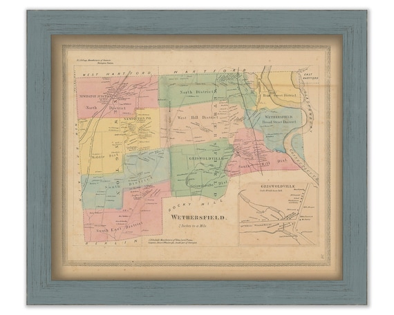 WETHERSFIELD Connecticut 1869 Map Replica or GENUINE | Etsy