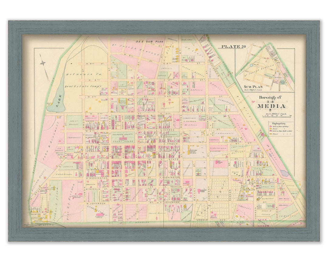 MEDIA, Pennsylvania - 1892 Map - Etsy