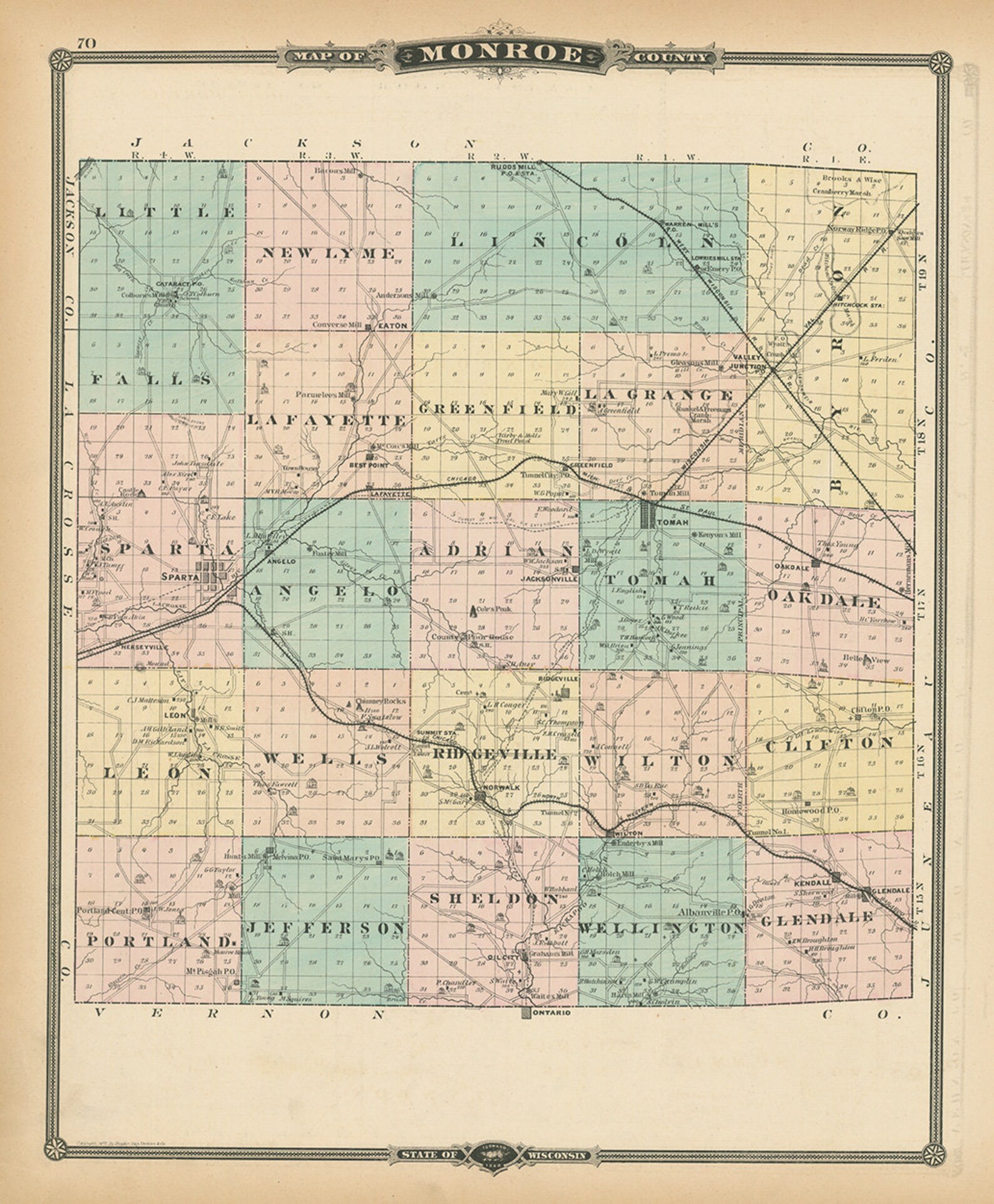 MONROE COUNTY Wisconsin 1878 Map Replica or Genuine Original | Etsy