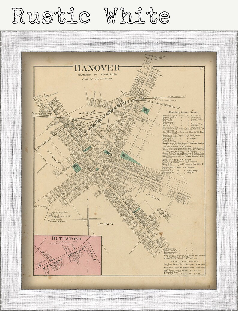 Village of HANOVER Pennsylvania 1876 Map Replica or Genuine - Etsy