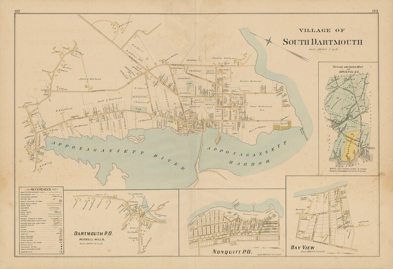 SOUTH DARTMOUTH Massachusetts 1895 Map Replica or GENUINE - Etsy