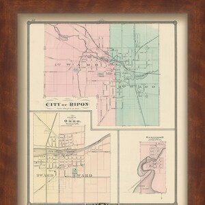 RIPON, OMOR and DARTFORD, Wisconsin 1878 Map, Replica or Genuine ...