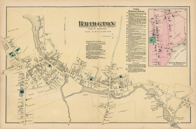 BRIDGTON Maine 1871 Map Replica or Genuine ORIGINAL | Etsy