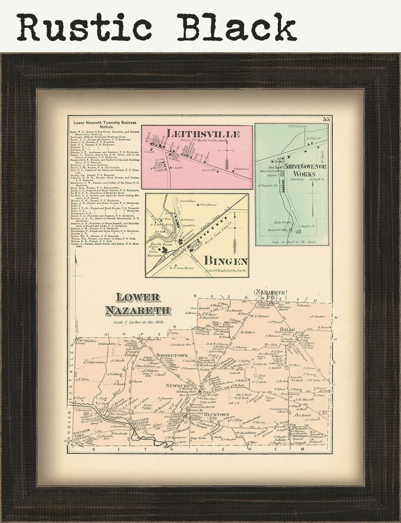 LOWER NAZARETH Pennsylvania 1872 Map Replica or Genuine - Etsy