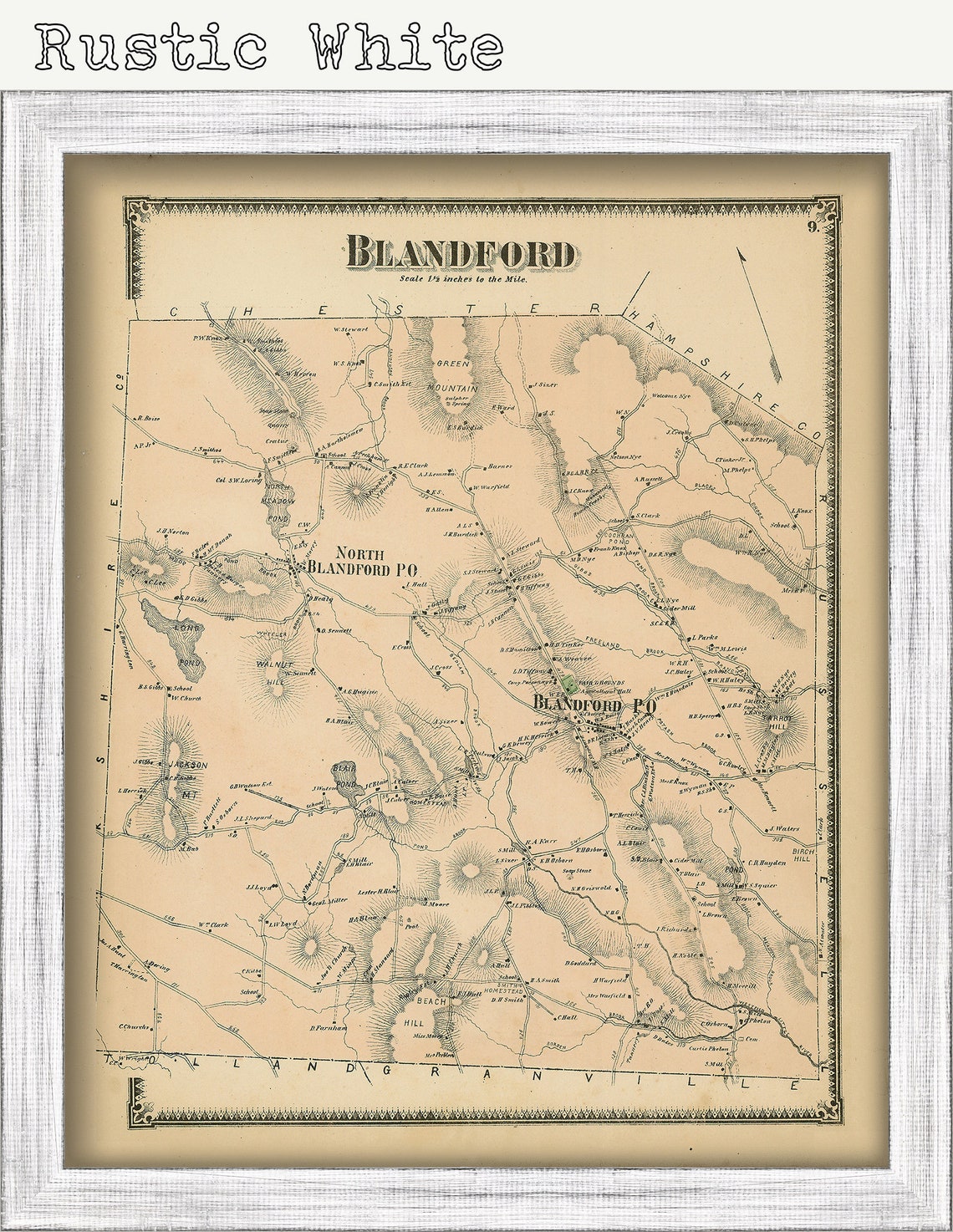 BLANDFORD Massachusetts 1870 Map Replica or Genuine - Etsy