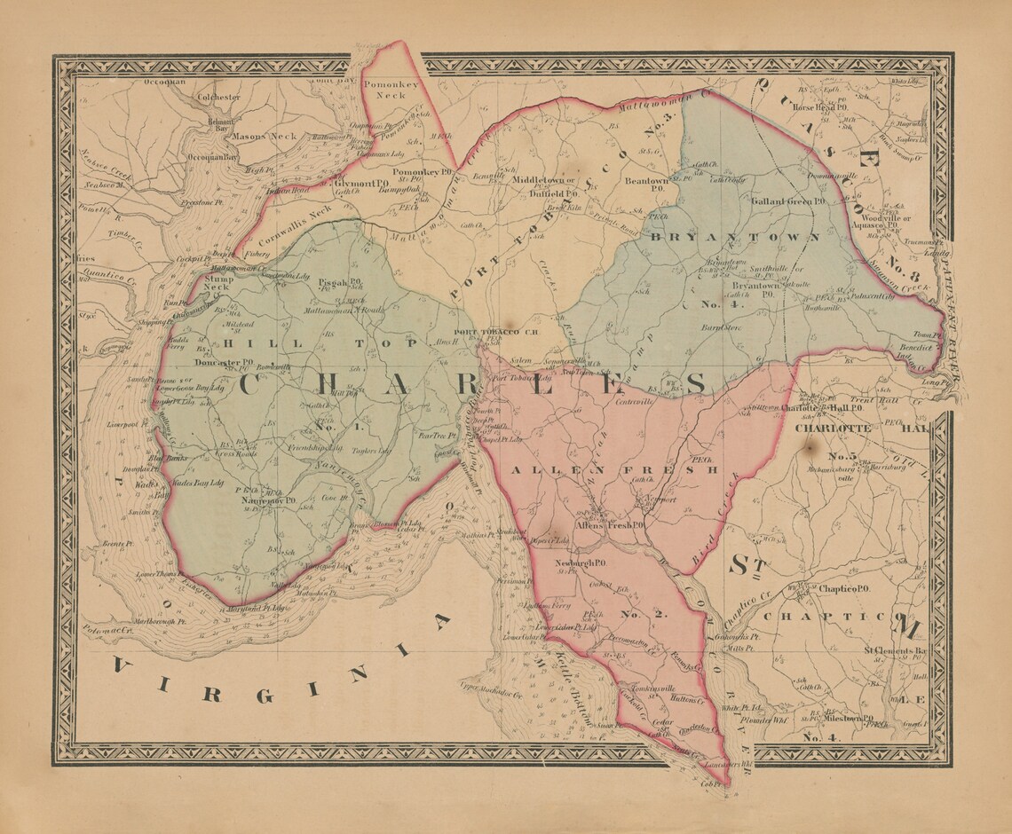CHARLES COUNTY, MARYLAND 1866 Map, Replica or Genuine Original - Etsy