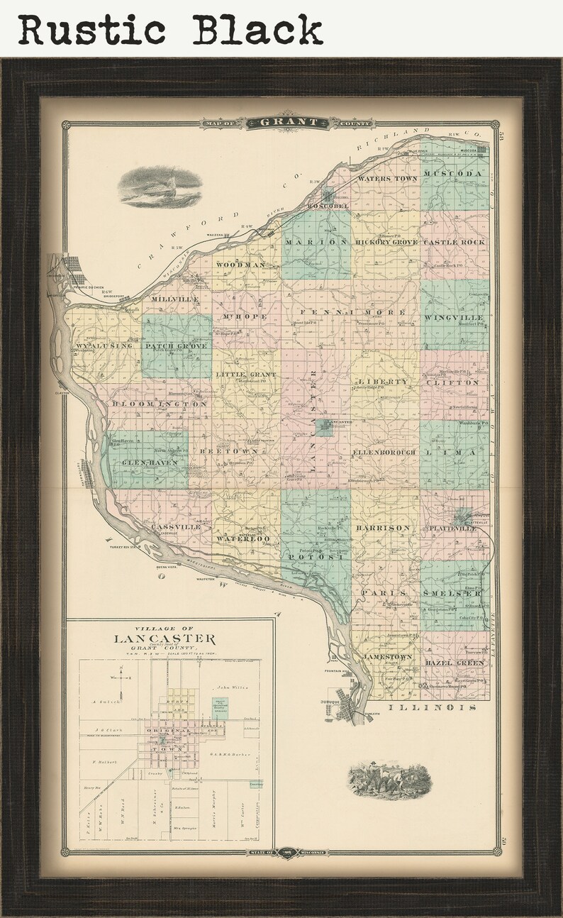 GRANT COUNTY Wisconsin 1878 Map Replica or Genuine Original | Etsy