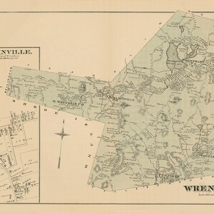 Town of WRENTHAM Massachusetts 1876 Map Replica or GENUINE - Etsy UK