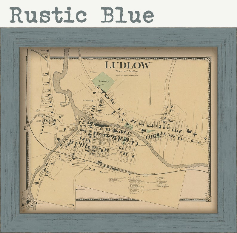LUDLOW VILLAGE, Windsor County, Vermont 1869 Map - Replica or Genuine ...