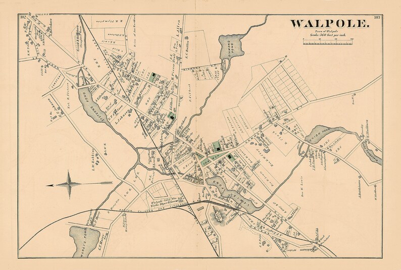 Village of WALPOLE Massachusetts 1876 Map Replica or - Etsy