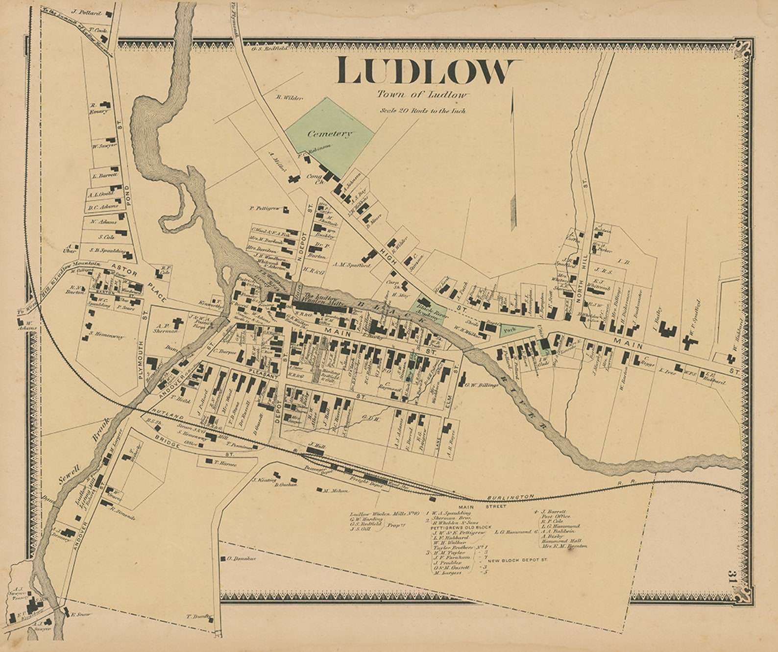 LUDLOW VILLAGE Windsor County Vermont 1869 Map Replica or | Etsy