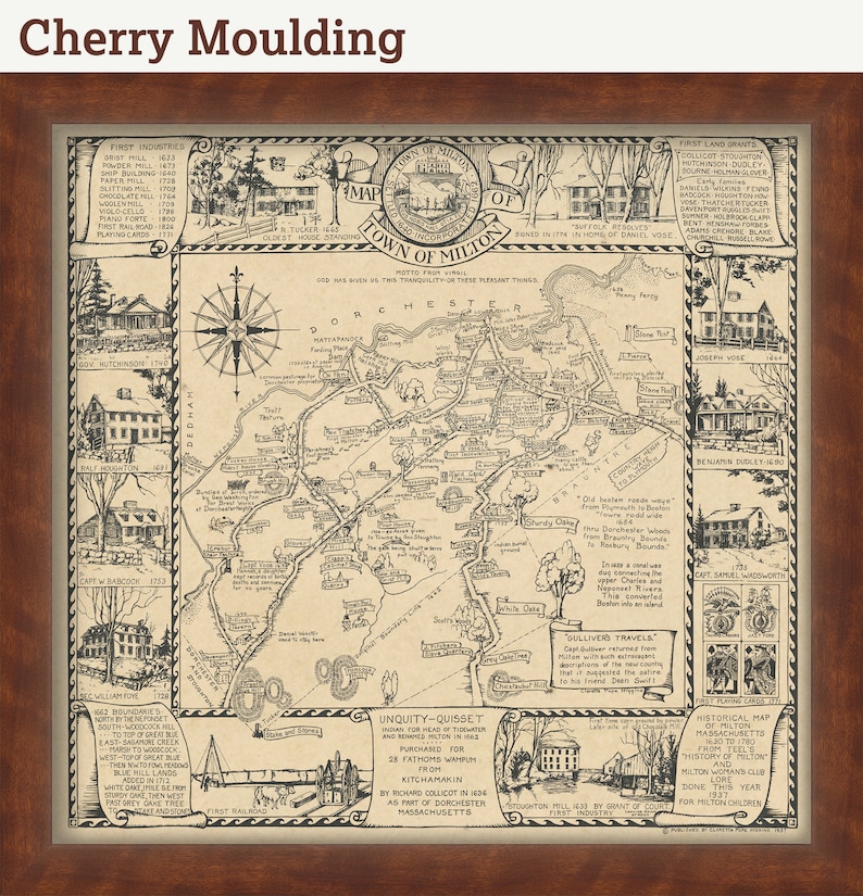 MILTON Massachusetts 1937 Historical/pictorial Map - Etsy