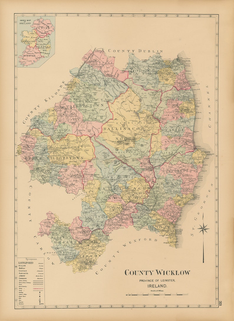 COUNTY WICKLOW, Ireland 1901 Map - Replica or GENUINE Original - Etsy
