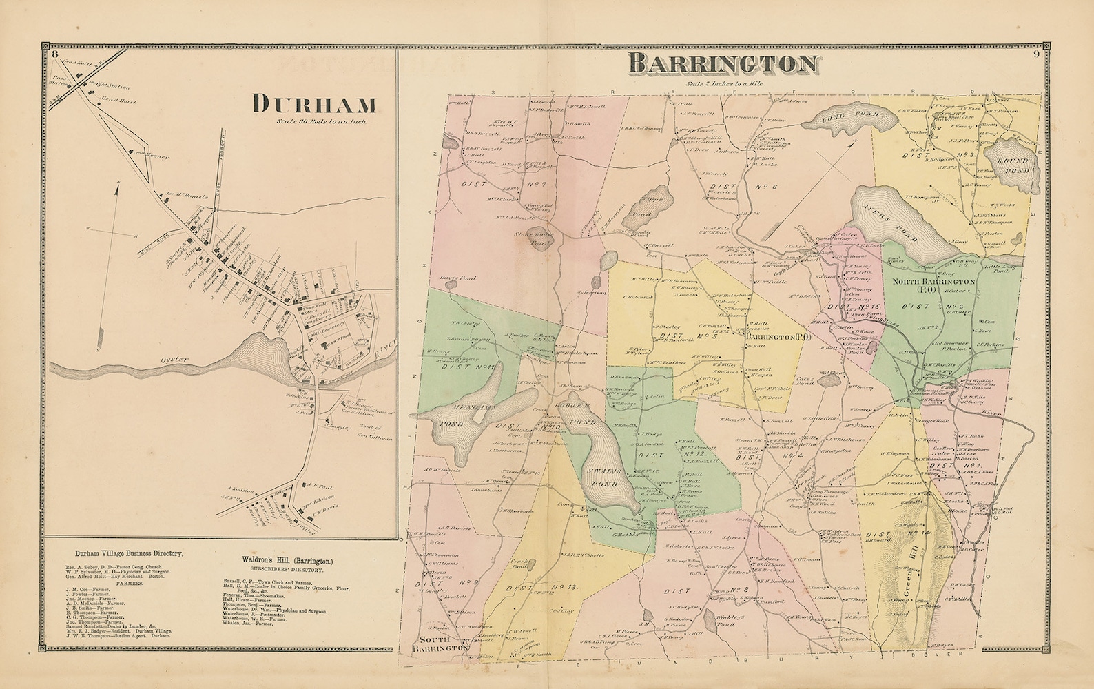 Town of BARRINGTON New Hampshire 1871 Map Replica or GENUINE - Etsy