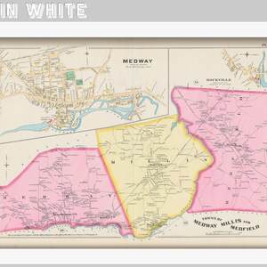 Towns of MEDWAY, MILLIS and MEDFIELD, Massachusetts 1888 Map - Etsy