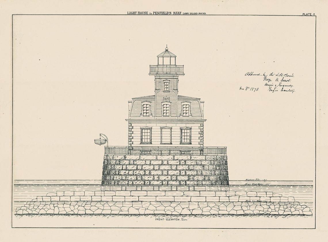 PENFIELD REEF LIGHTHOUSE, Fairfield County, Connecticut - Drawing and ...