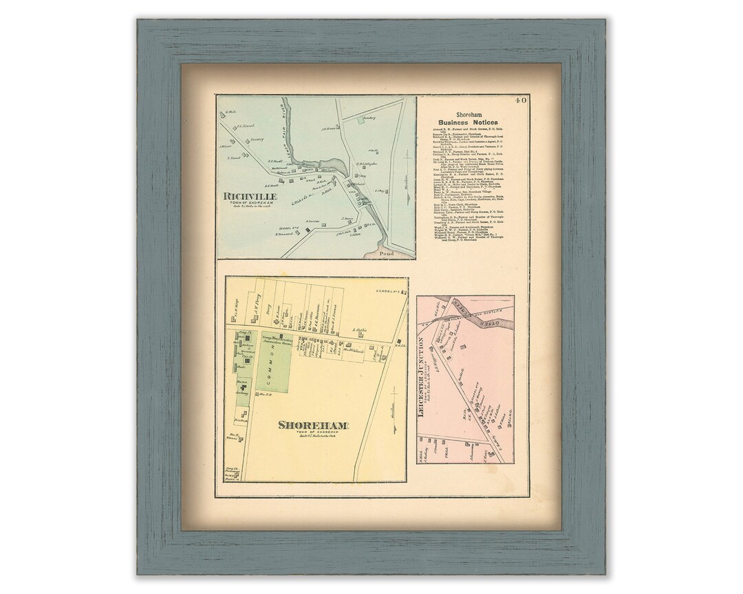 RICHVILLE, SHOREHAM and LEICESTER, Vermont - 1871 Map - Etsy