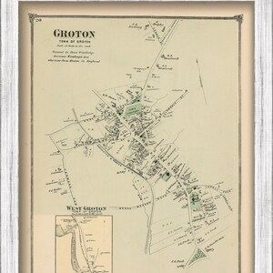 GROTON VILLAGE, Massachusetts 1875 Map - Replica or Genuine ORIGINAL - Etsy