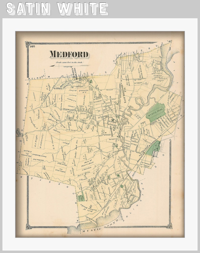 Town of MEDFORD Massachusetts 1875 Map - Etsy