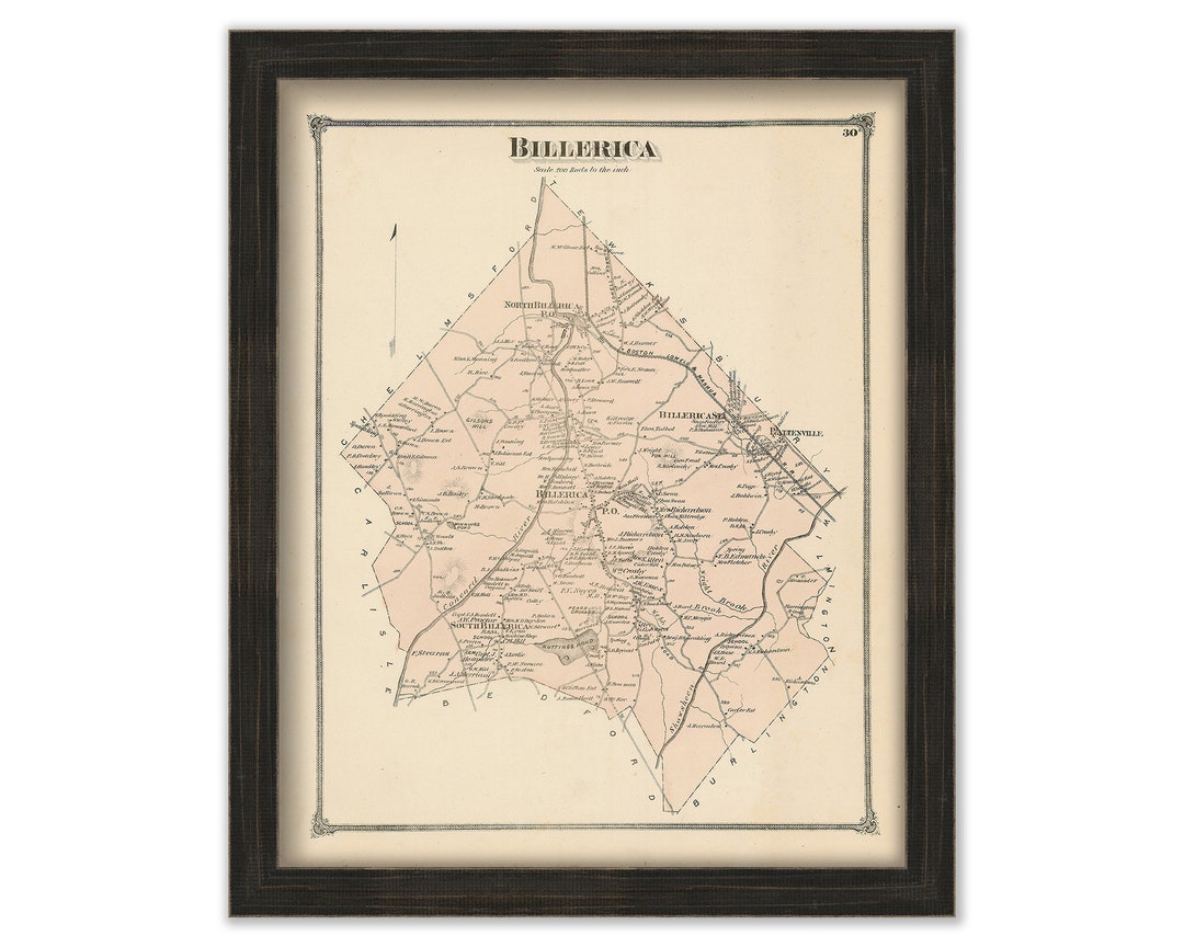 BILLERICA, Massachusetts 1875 Map - Replica or Genuine ORIGINAL - Etsy