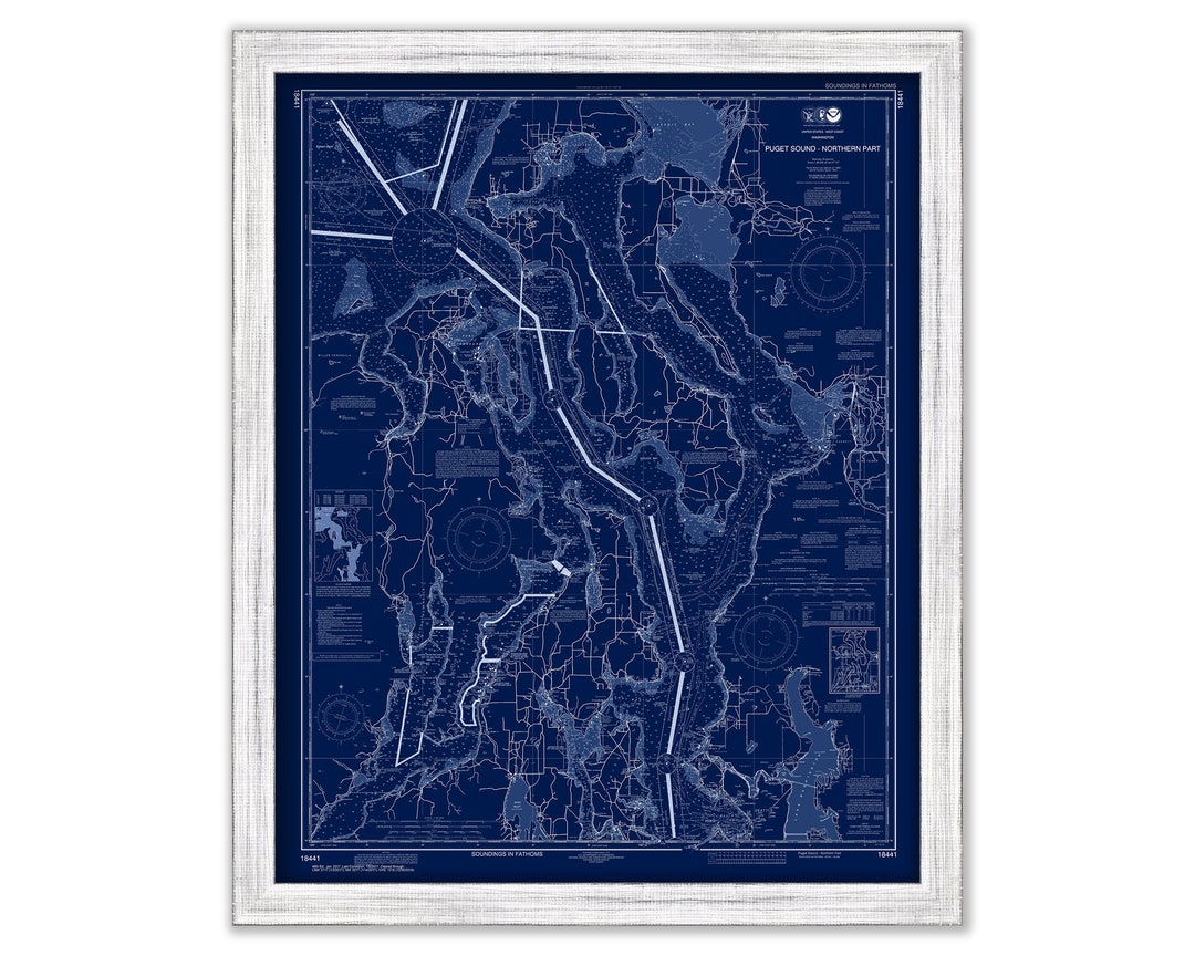 SEATTLE and PUGET SOUND, Washington - Blueprint Nautical Chart ...