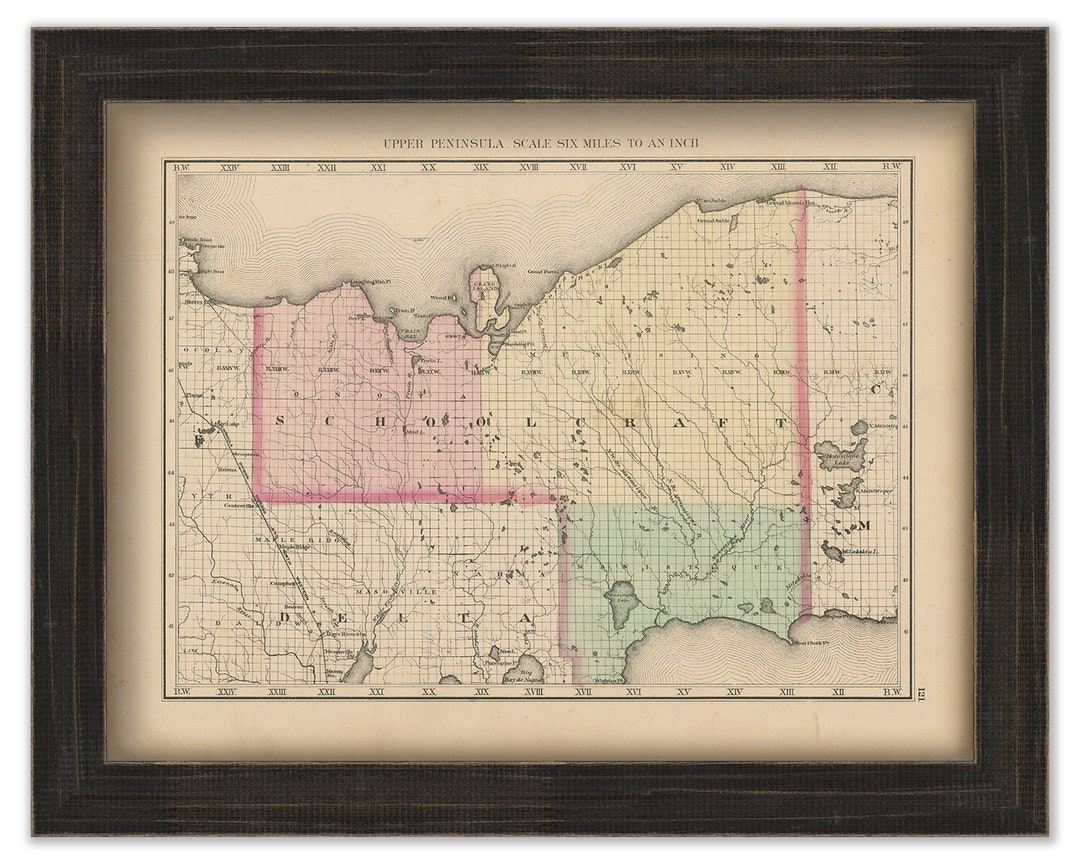 SCHOOLCRAFT COUNTY, Michigan 1873 Map - Replica or Genuine Original - Etsy