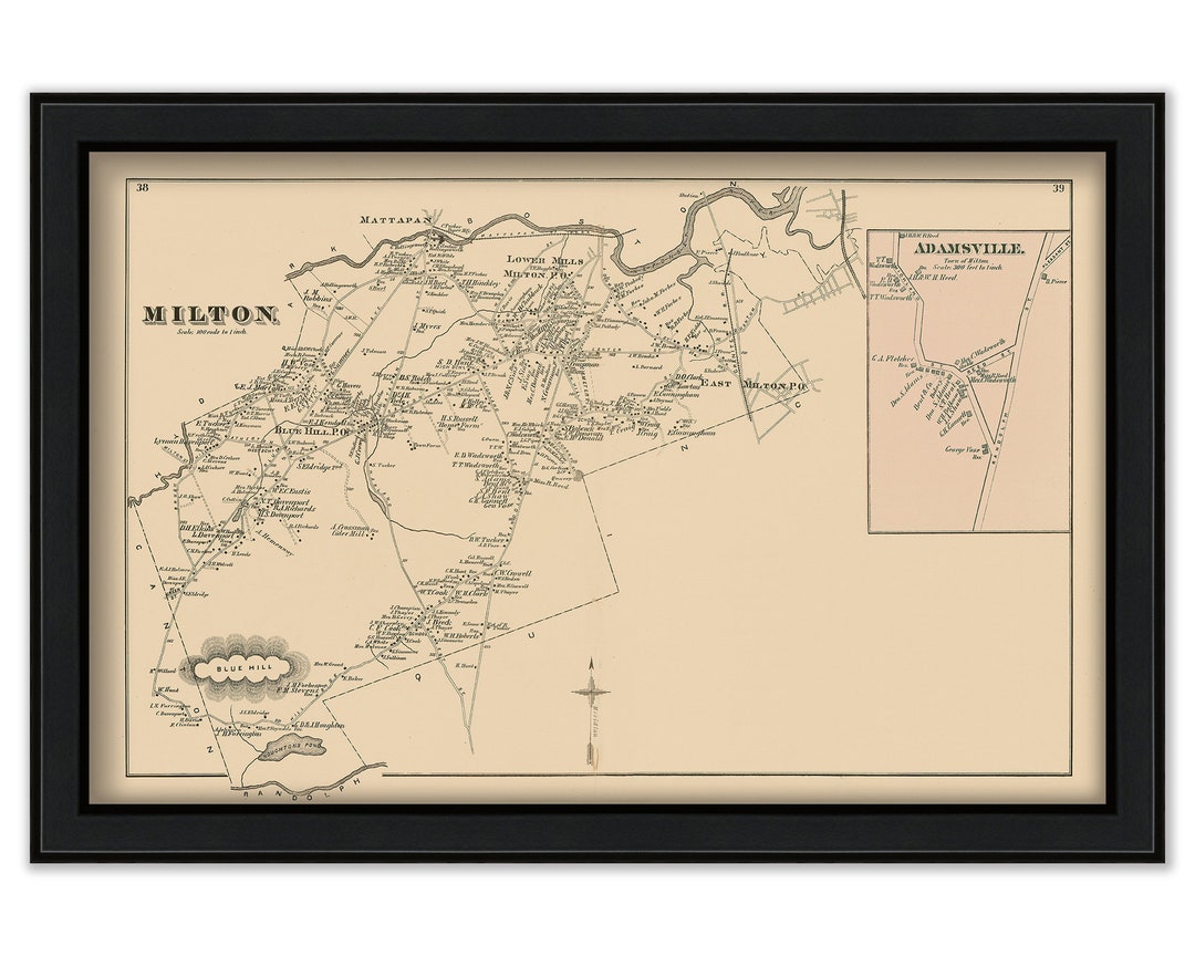 MILTON, Massachusetts 1876 Map - Replica or GENUINE ORIGINAL - Etsy