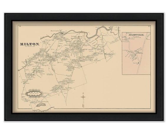 MILTON Massachusetts 1876 Map Replica or GENUINE ORIGINAL | Etsy
