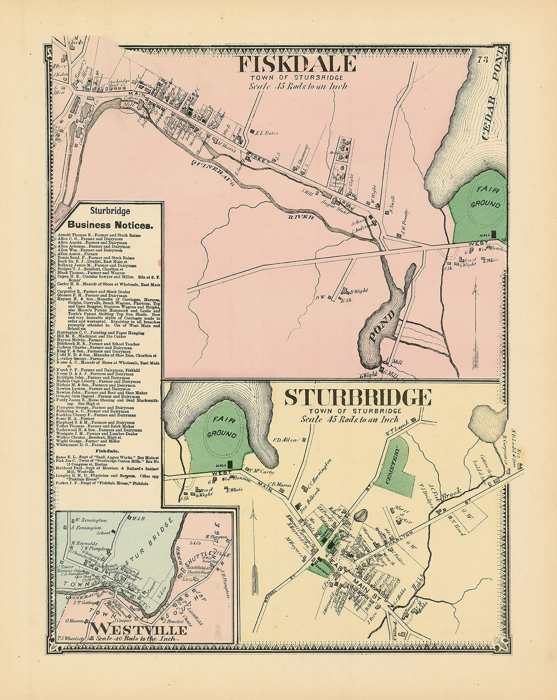 Village of STURBRIDGE Massachusetts 1870 Map - Etsy