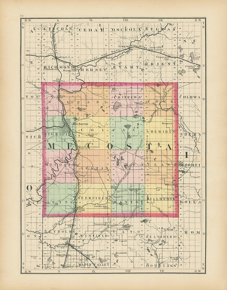 MECOSTA COUNTY, Michigan 1873 Map - Replica or Genuine Original - Etsy