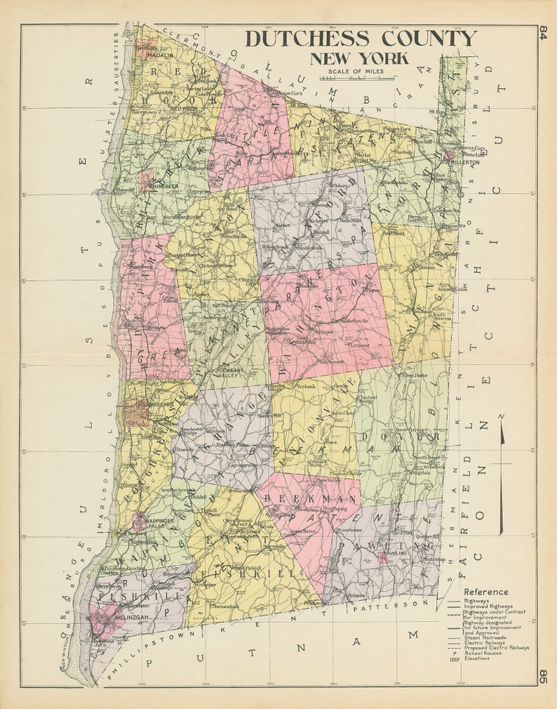 DUTCHESS County New York 1912 Map Replica or GENUINE | Etsy