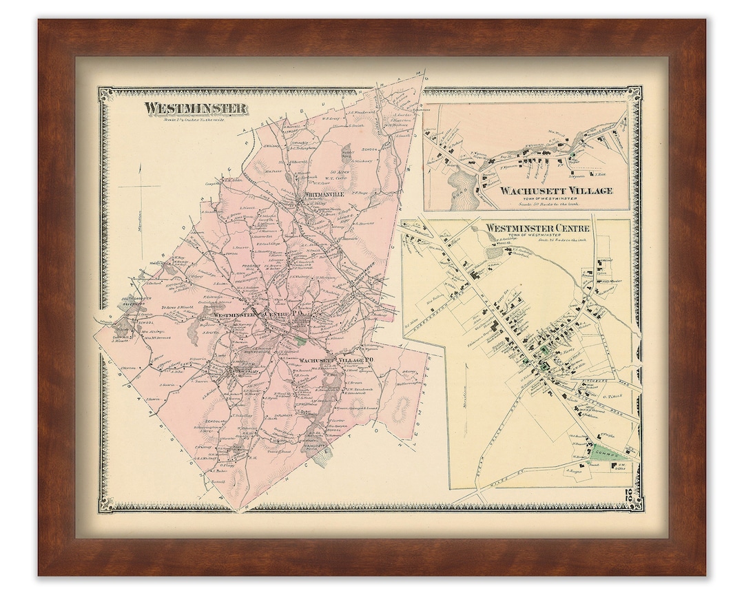 Town of WESTMINSTER, Massachusetts 1870 Map - Etsy