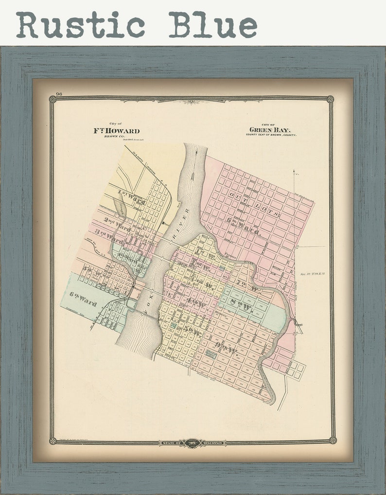 Green Bay and Fort Howard, Wisconsin 1878 Map, Replica or Genuine ...