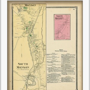 Village of MONSON, Massachusetts 1870 Map - Etsy