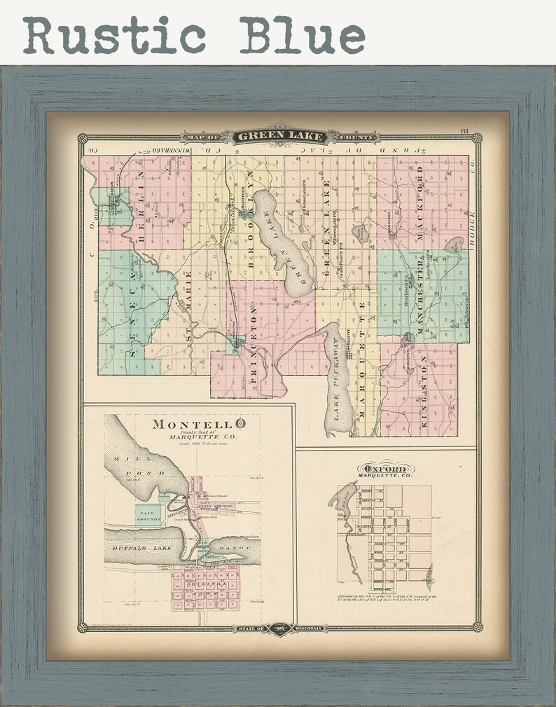 GREEN LAKE COUNTY, Wisconsin 1878 Map, Replica or Genuine Original - Etsy