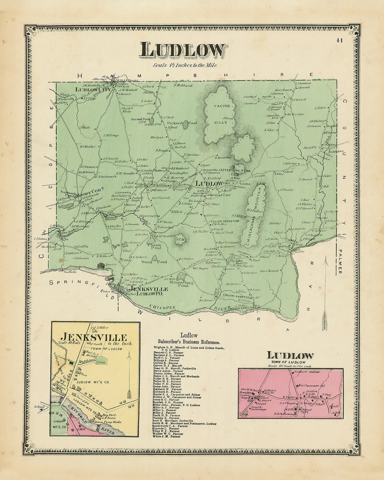 Town of LUDLOW Massachusetts 1870 Map - Etsy