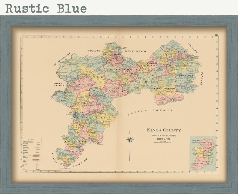 KINGS COUNTY Ireland 1901 Map Replica or Genuine ORIGINAL | Etsy